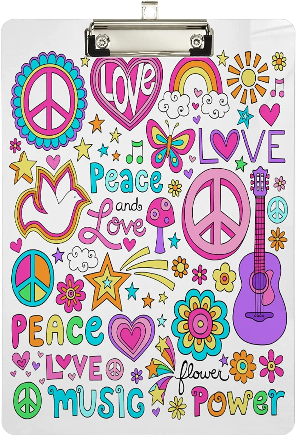 FMSHPON Groovy Colors Peace Love Dove Guitar Butterfly Pattern ...