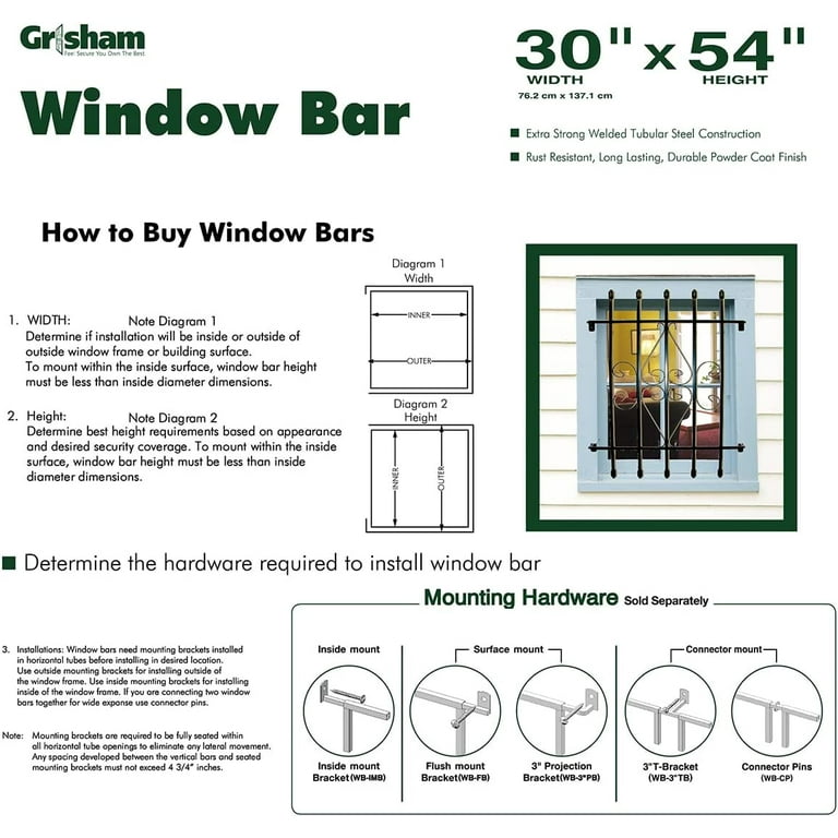 Grisham Spear Point Window Bar Guard,Security Bars for Windows Prevent Burglary(30x54, White ...