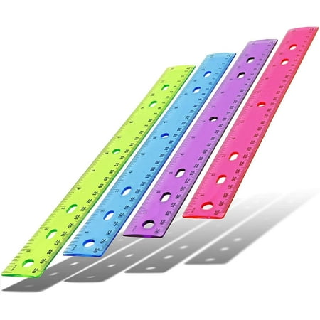 Emraw Transparent Assorted Color Ruler with Inches and Metric 12 Inches ...