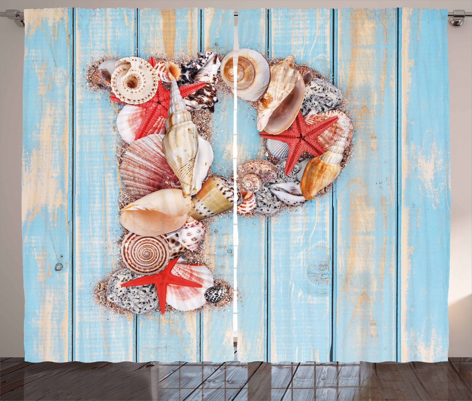 Letter P Curtains 2 Panels Set, P Letter Alphabet with Ocean Elements ...