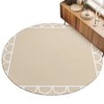 Beige Round Living Room Rugs 7 ft, Geometric Morocco Printed Border ...