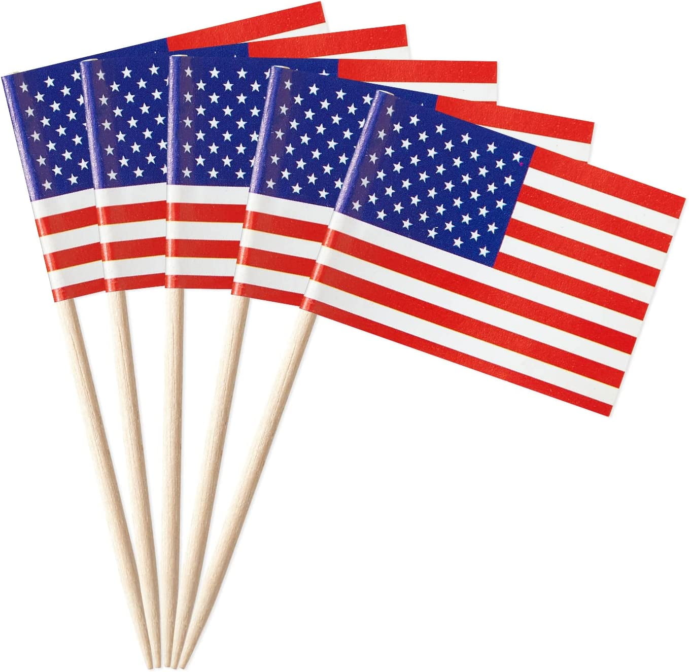 100 Pcs American Flag USA Toothpick Flags Small Mini US Cupcake Toppers ...