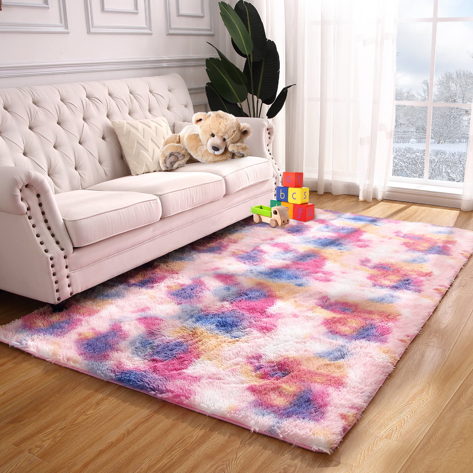 ZACOO 5x8 feet Cute Rainbow Shaggy Rugs for Girls Room Decor Nursery ...