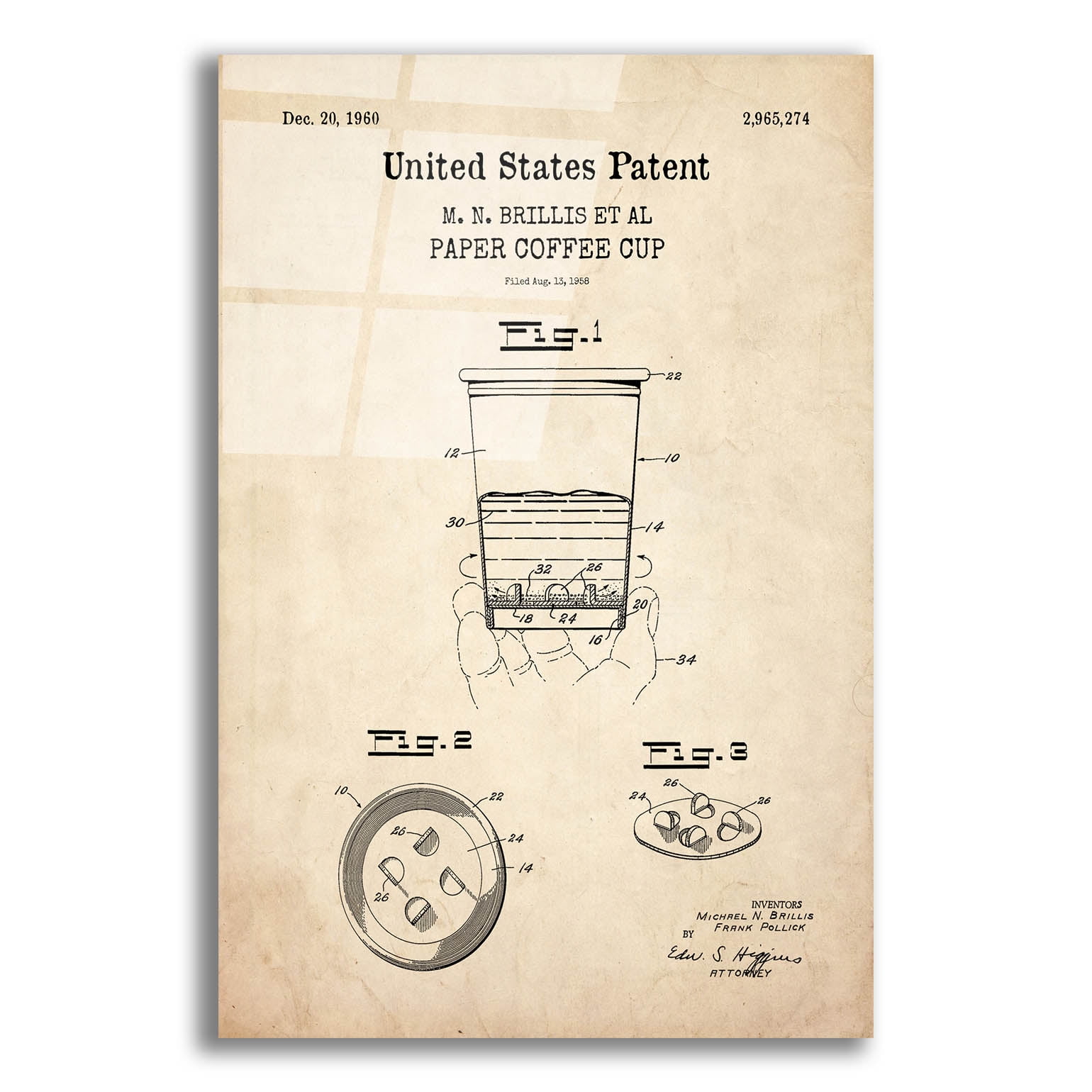 Epic Art 'Paper Coffee cup Blueprint Patent Parchment,' Acrylic Glass ...