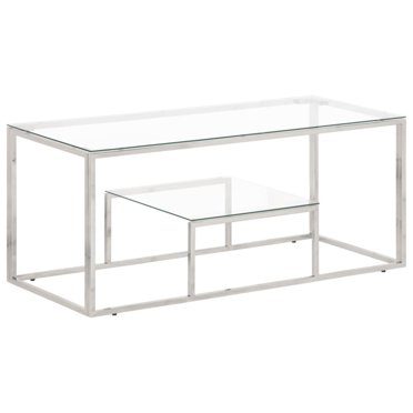 Soho Rectangular Stainless Steel Cocktail Table with Clear Tempered ...
