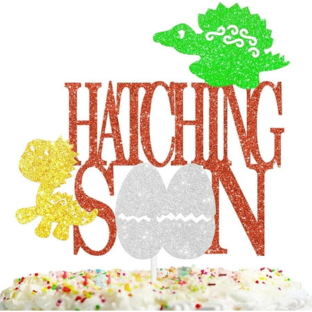 Hatching Soon Cake Topper Dinosaur Red Glitter Gender Reveal Pregnancy ...