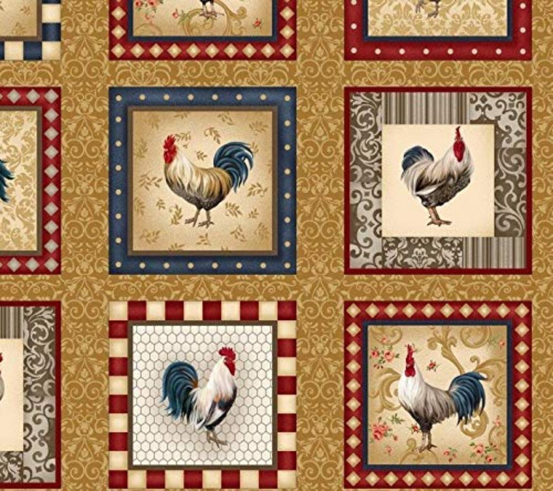 1 Block Rooster on Pumpkin Quilt Block Art 9x10 Cotton Art On Fabric by ...