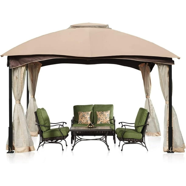 Aoodor Patio Gazebo 12' x 12' Metal Frame with Mesh Netting Canopy Top ...