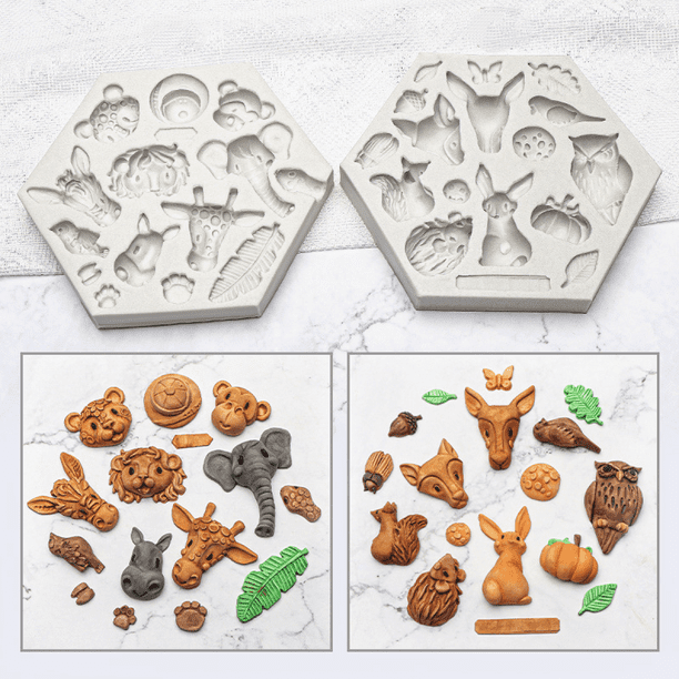 2 Pieces Forest Animals Fondant Molds Animal Molds Silicone Baking ...