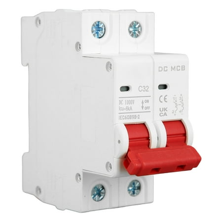 DC Miniature Circuit Breaker 2P 32A DIN Rail Mount DC1000V 6000A Segmented Capacity for Solar PV ...