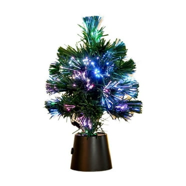 YUETJIN 32 inch Pre-lit Mini Fiber Optic Tabletop Artificial Christmas Tree with LED Starry ...