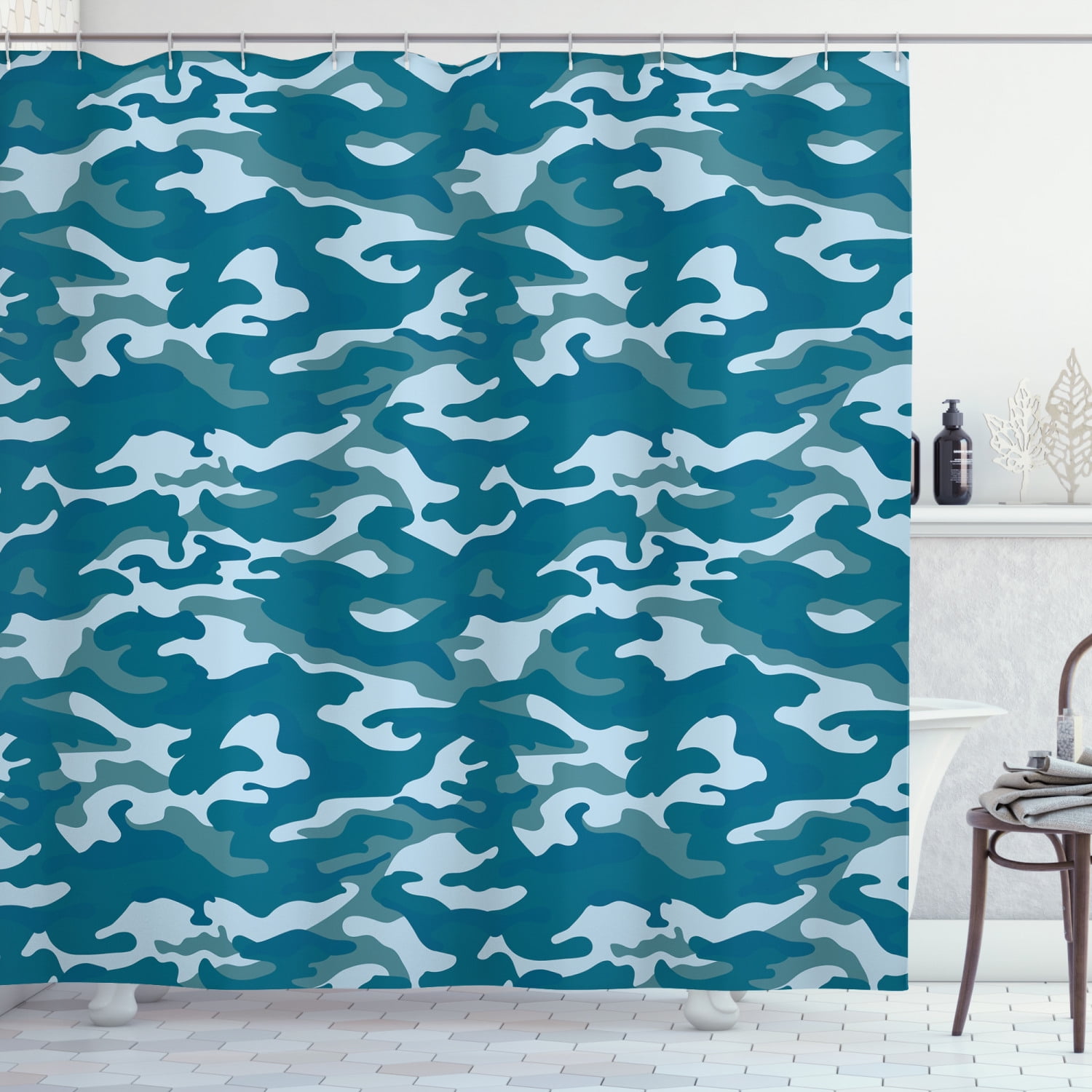 Camo Shower Curtain Military Theme Camouflage In Oceanic Colors Sea