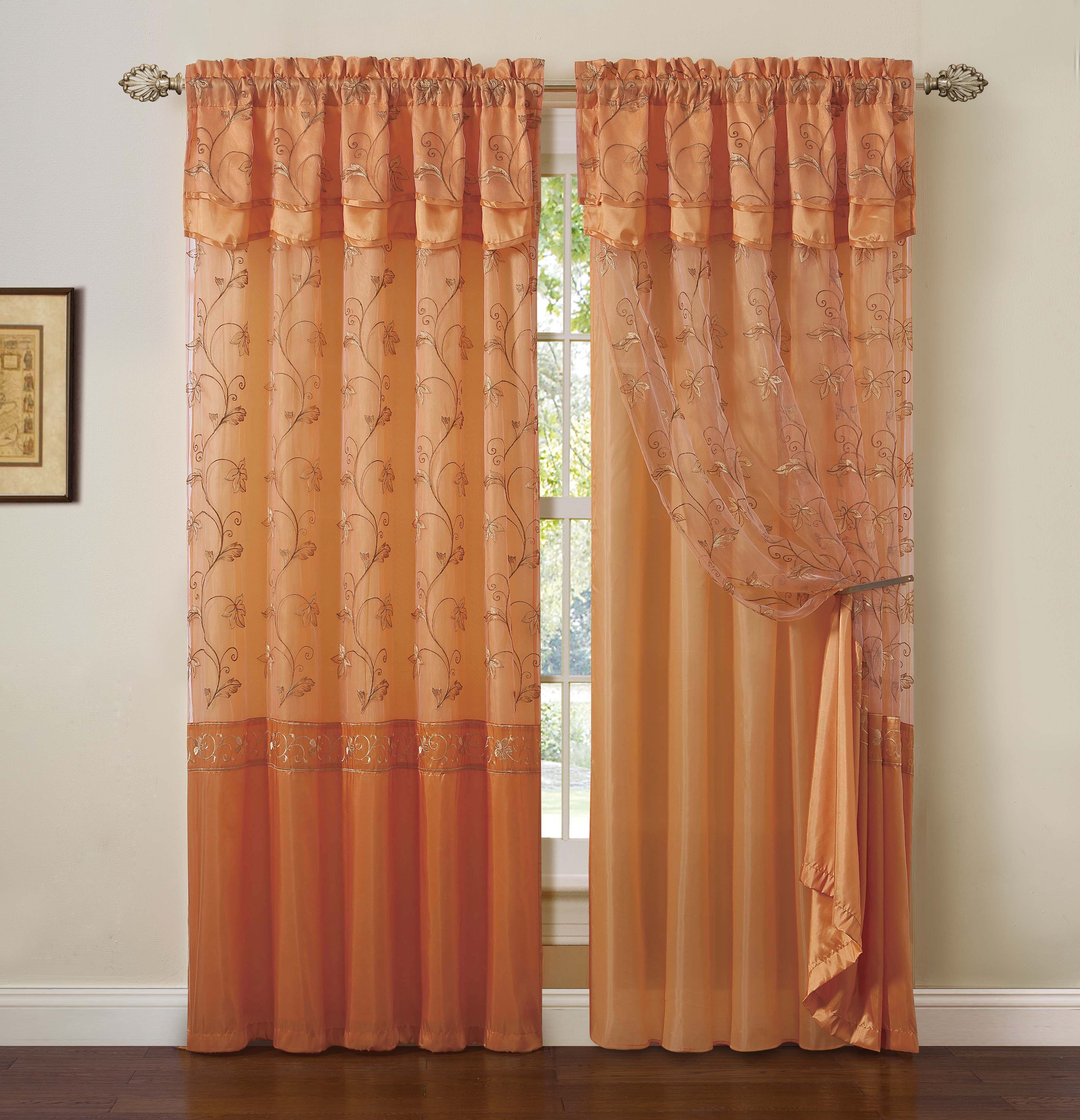 Orange Window Curtain Drapery Panel: Double-Layer, Solid Color Back ...