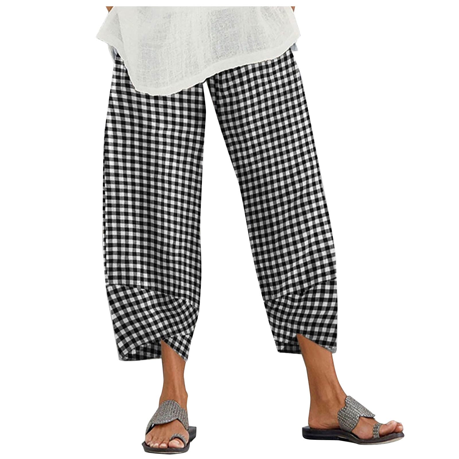 Click here for Besolor Linen Pants For Women High Waist Plaid Cap... prices