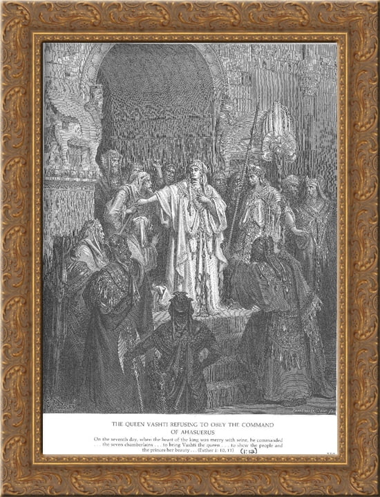 Queen Vashti Refuses to Obey Ahasuerus' Command 24x18 Gold Ornate Wood ...