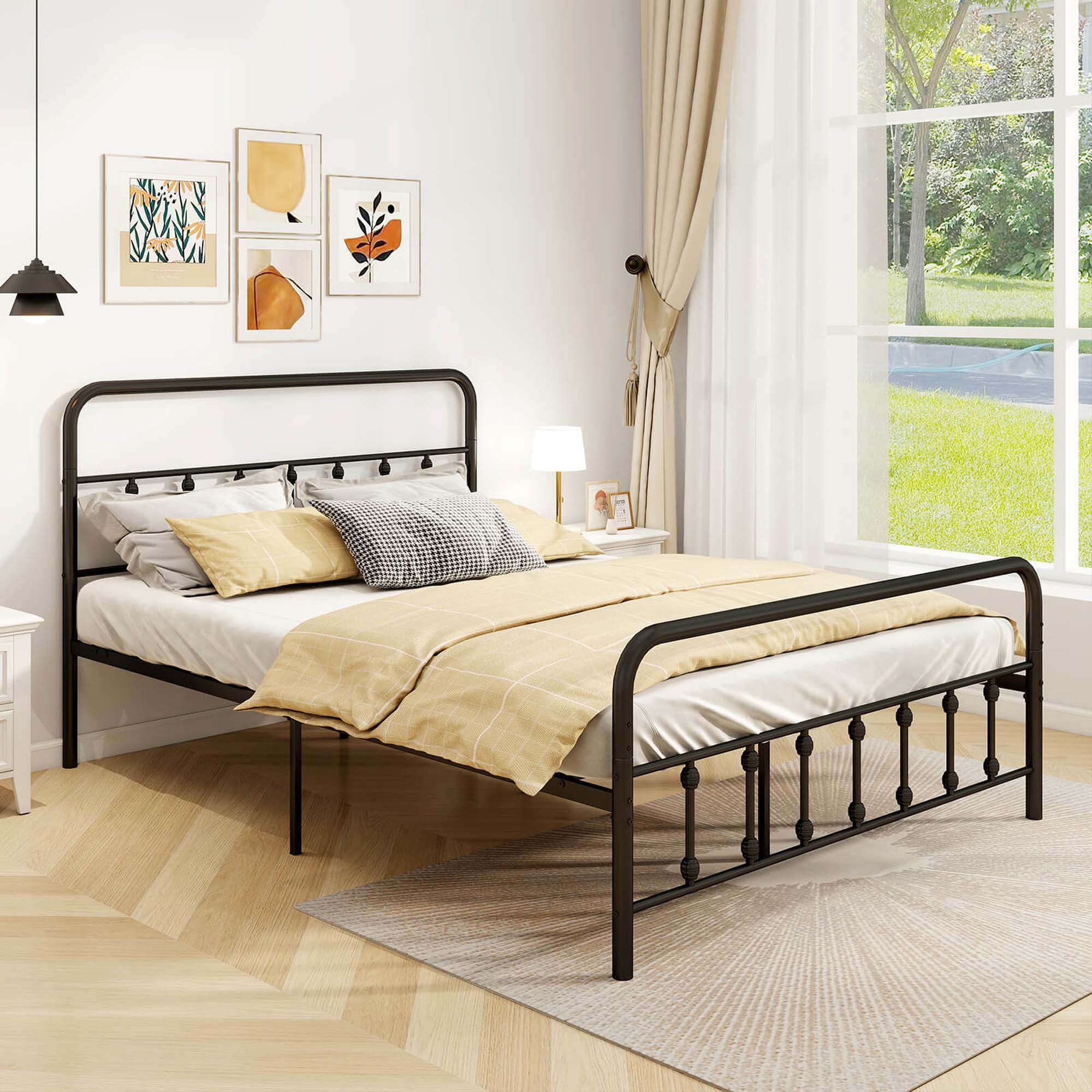 Costway Queen Size Bed Frame with Headboard Under Bed Storage No Box ...