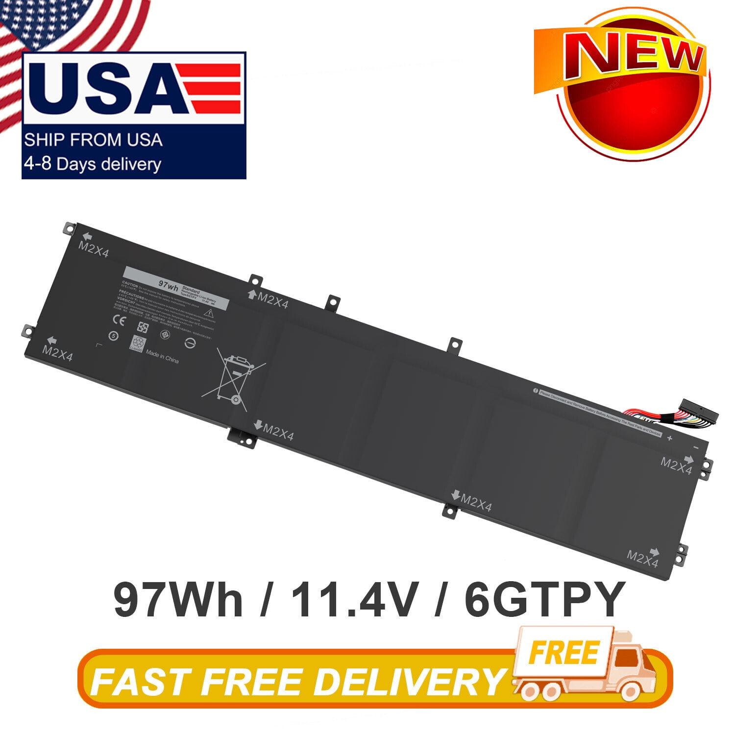 97WH 6GTPY 11.4V Battery For Dell M2X4 5XJ28 5D91C GPM03 451-BBYB-TM ...