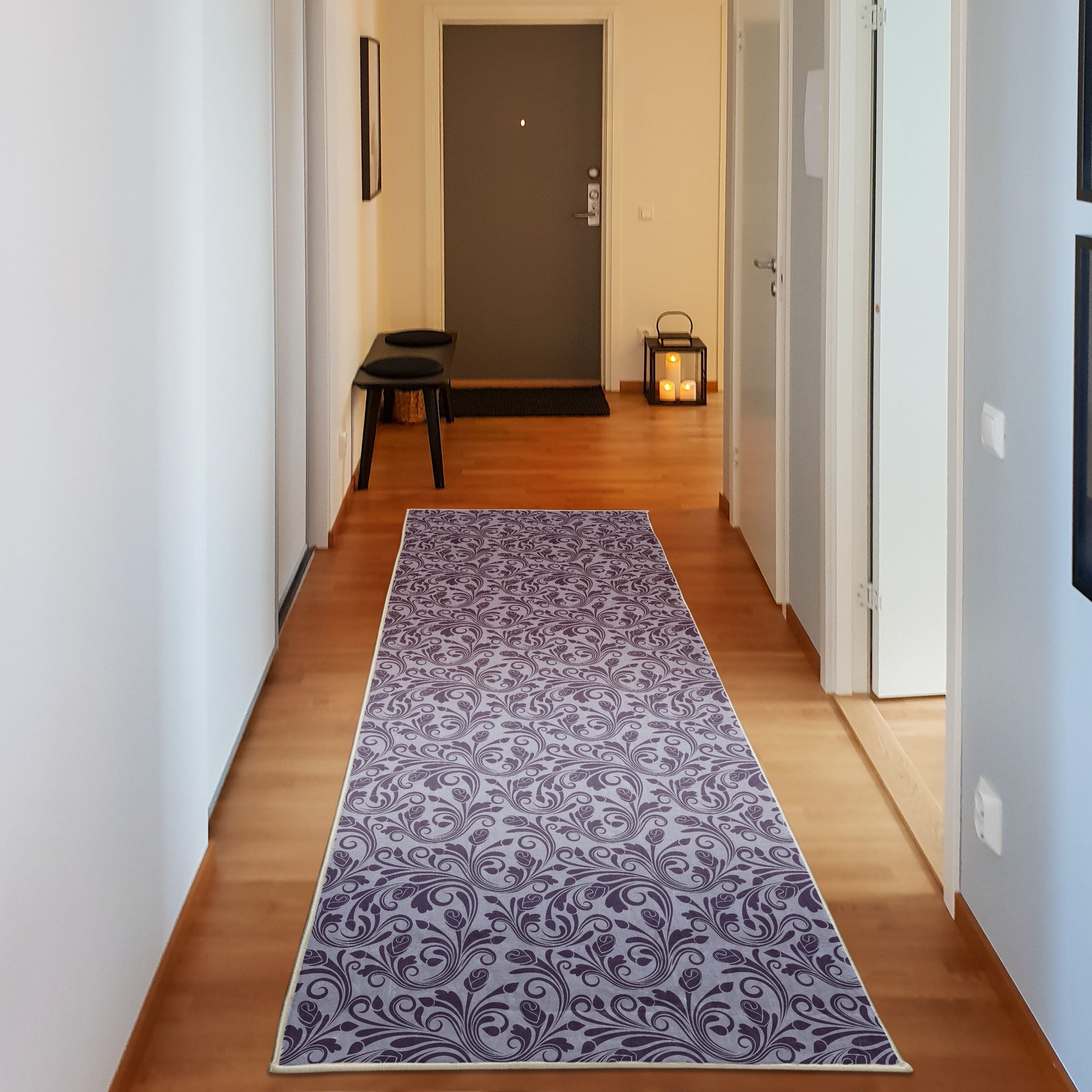 Floral Decorative Rug, Medieval Victorian Petals Baroque Blooms Swirls ...