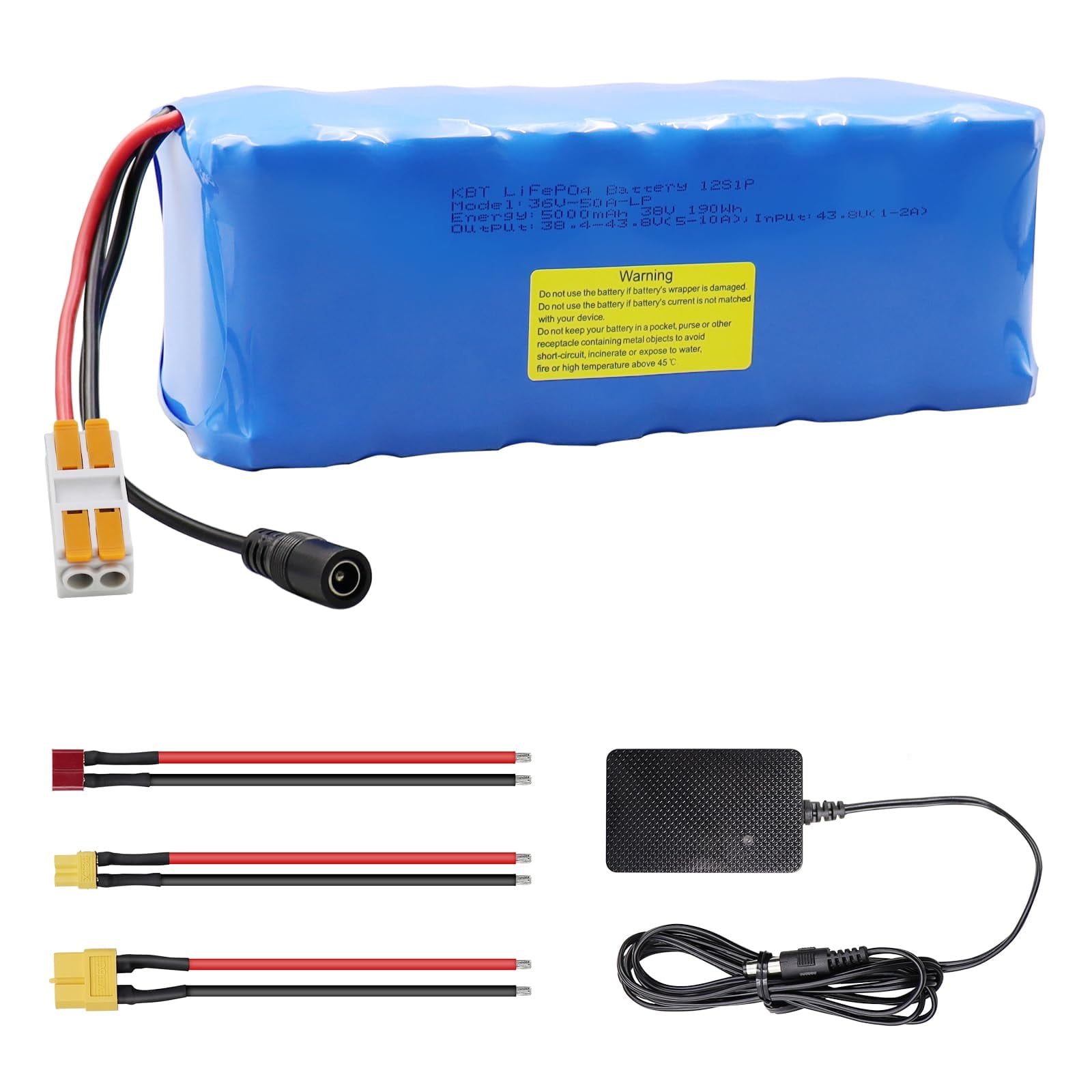 KBT 36V 5Ah Rechargeable LiFePO4 Battery Pack, with Charger, Charging ...