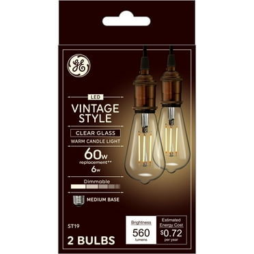 GE Vintage Style LED Edison Light Bulbs, Clear Glass, Warm Candle Light ...