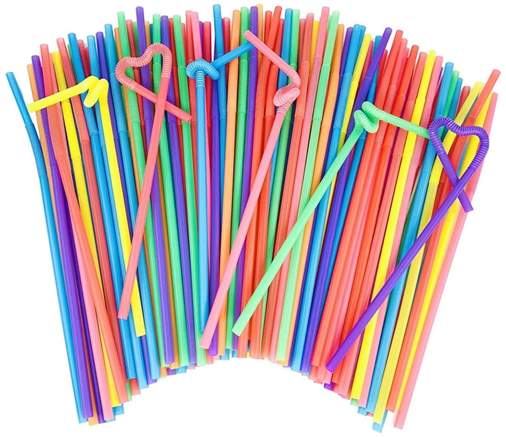 Casewin 10.2" Long Flexible Neon Straws - Assorted Colors - Pack of 100 ...