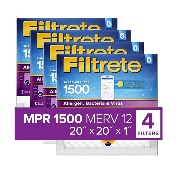 Filtrete by 3M, Smart 20x20x1, MERV 12, Allergen, Bacteria & Virus HVAC Air and Furnace Filter ...