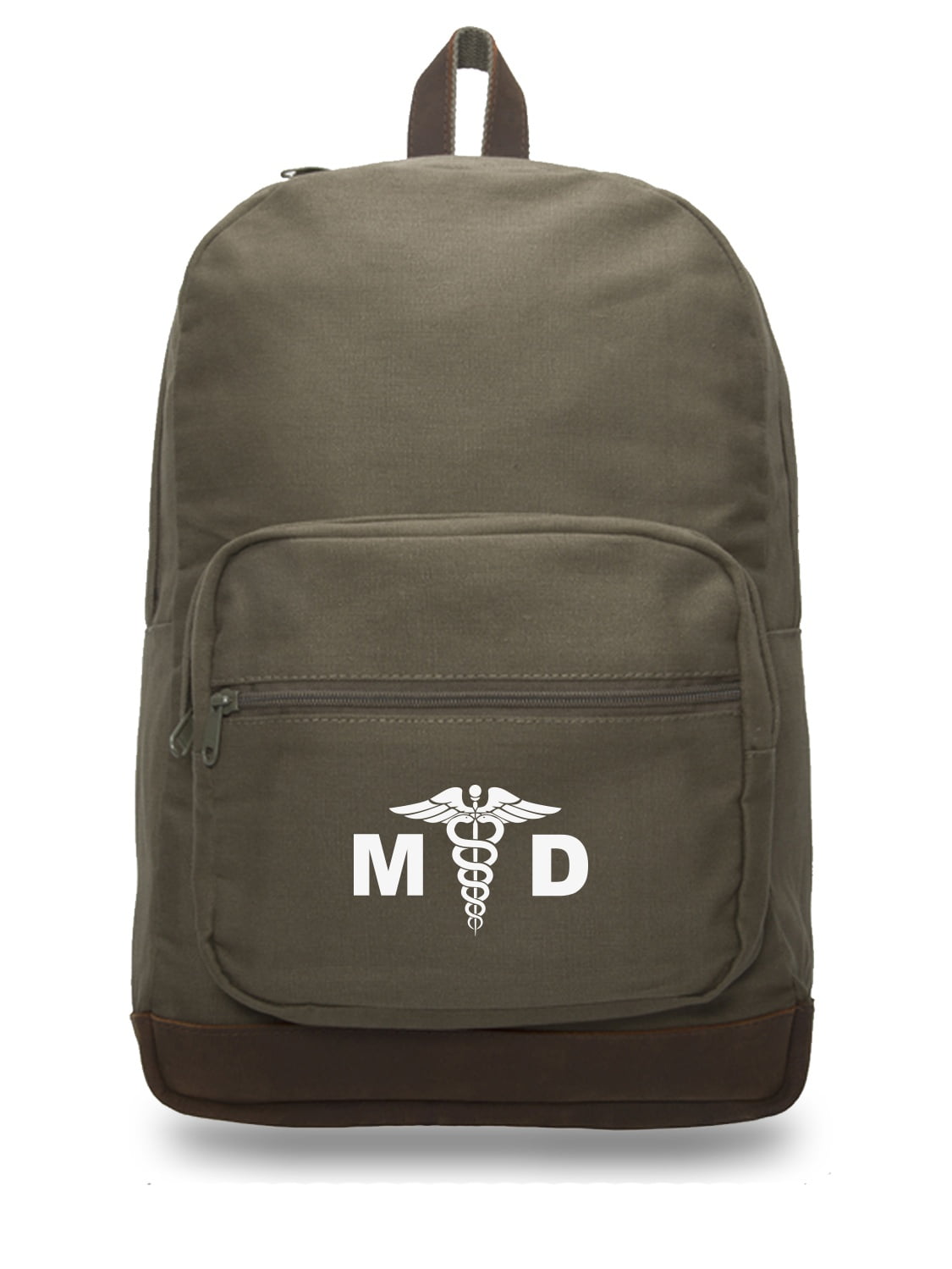 MD Medical Doctor Teardrop Backpack with Leather Bottom Accents, Olive ...