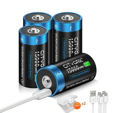 2 Pack 15000mWh 1.5V USB Lithium High Capacity D Size Rechargeable ...