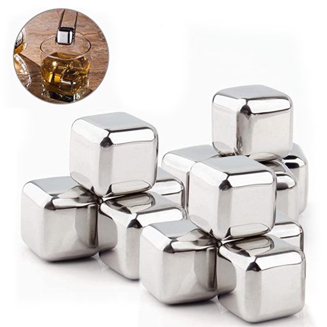 YasTant 304 Stainless Steel Ice Cubes, 12Pcs Reusable Whiskey Metal ...