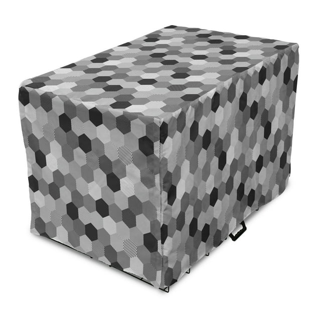 Charcoal Dog Crate Cover, Greyscale Geometric Pattern with Striped ...