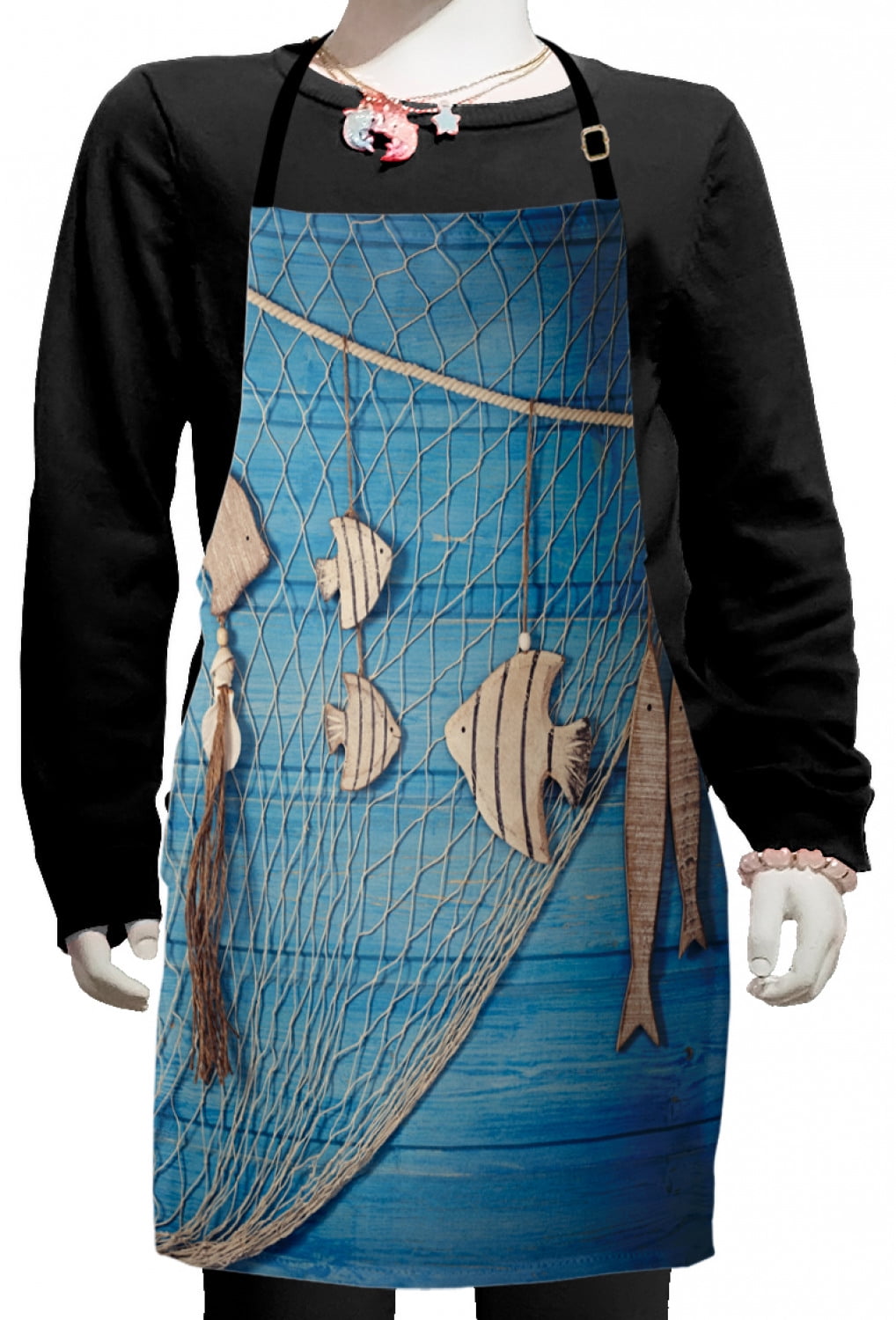 Marine Kids Apron, Nautical Themed Photo of Fishing Net and Hanged ...