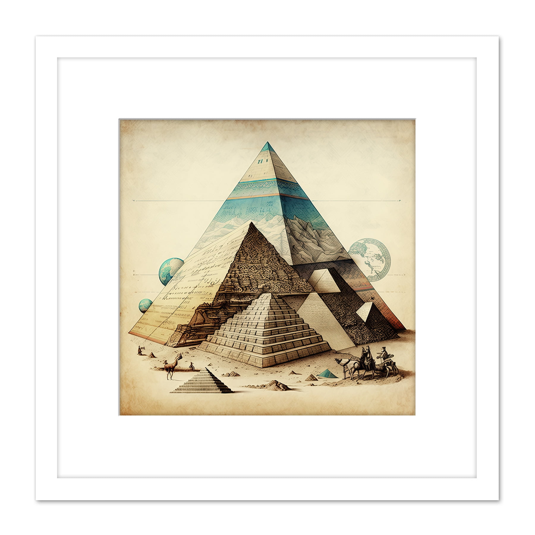 Fantasy Worlds Great Pyramids Egypt Blueprint Plan Style Poster Square ...