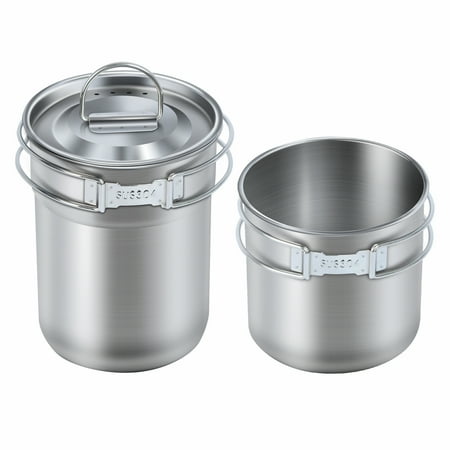Set of 2 Stackable Camping Mugs Stainless Steel with Storage Bag ...