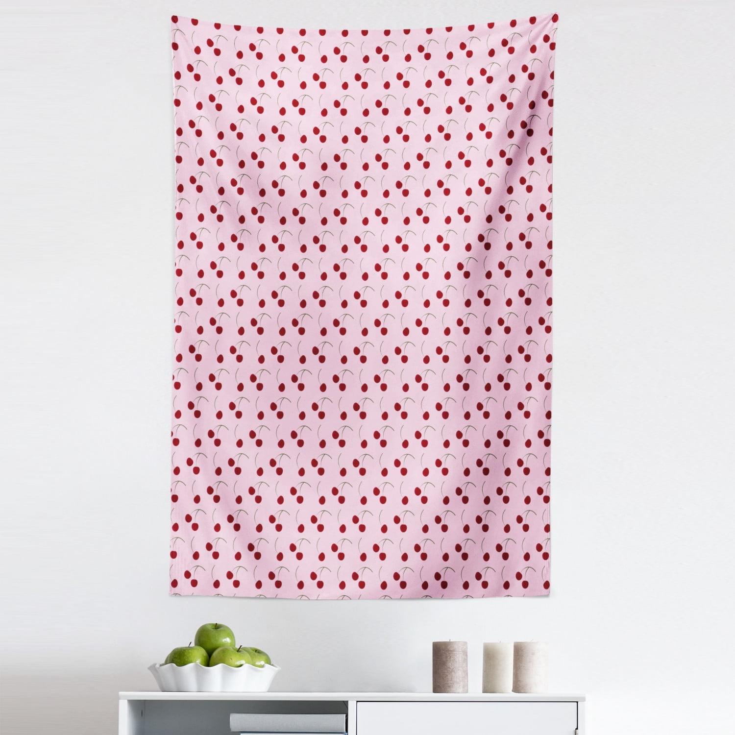 Cherry Tapestry, Rhythmic Cartoon Cherries Motifs on Pastel Tone ...