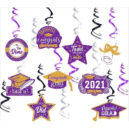 Graduation Decorations 2021 Purple Gold Hanging Swirls 15pcs Class of ...