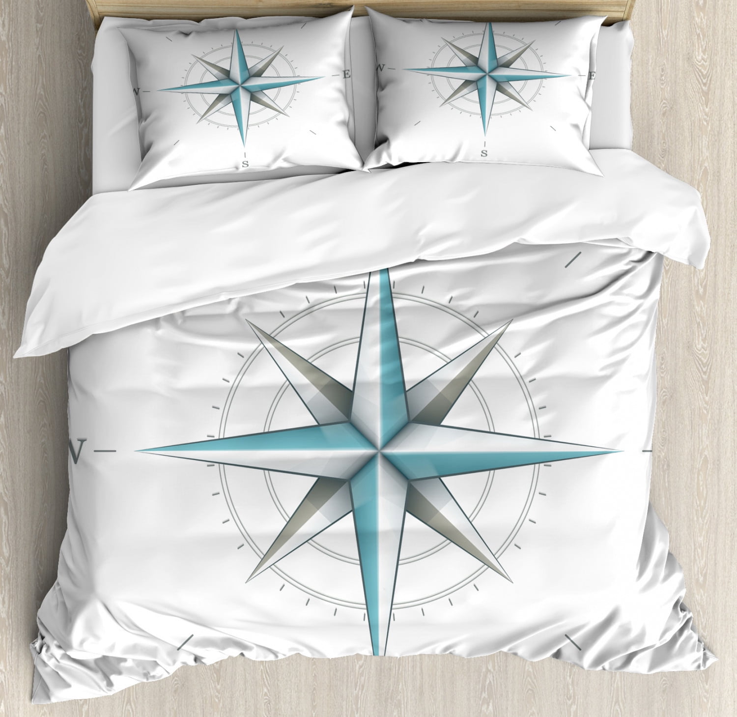 Compass King Size Duvet Cover Set, Antique Wind Rose Diagram for ...