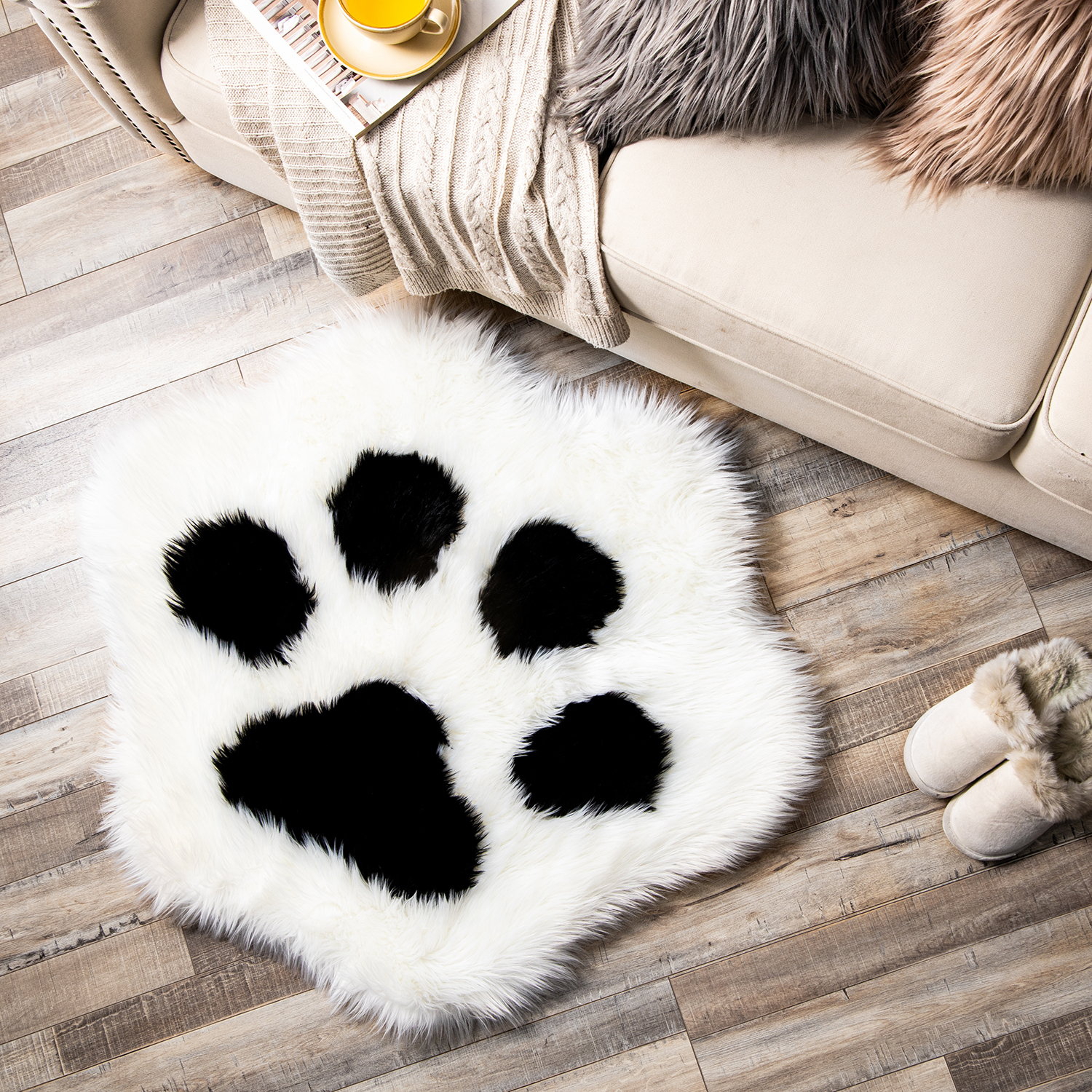 Fluffy Kids Cat Paw Faux Fur Sheepskin Area Rug, Indoor Decorative ...