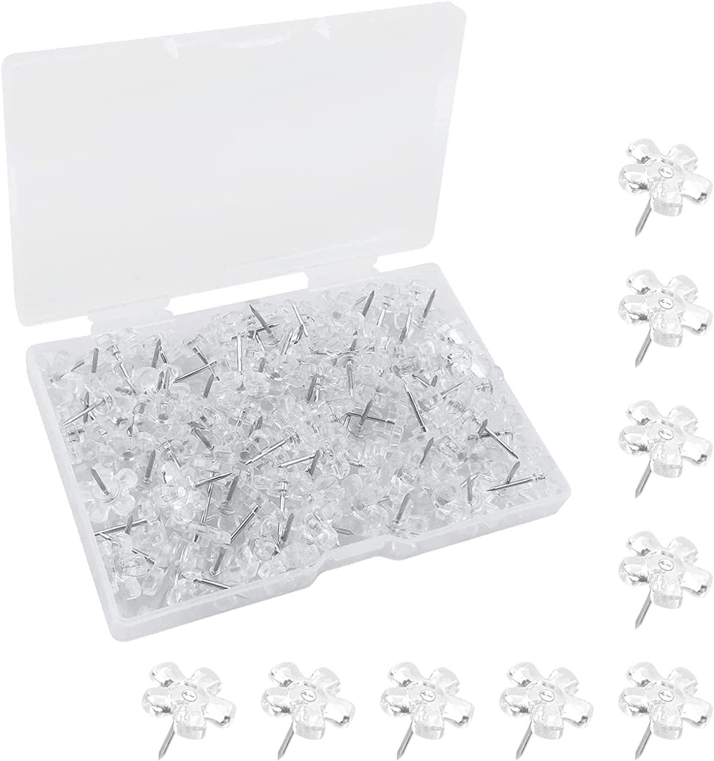 100Pcs Clear Push Pins Plastic Thumbtacks for Bulletin Board, Flat ...