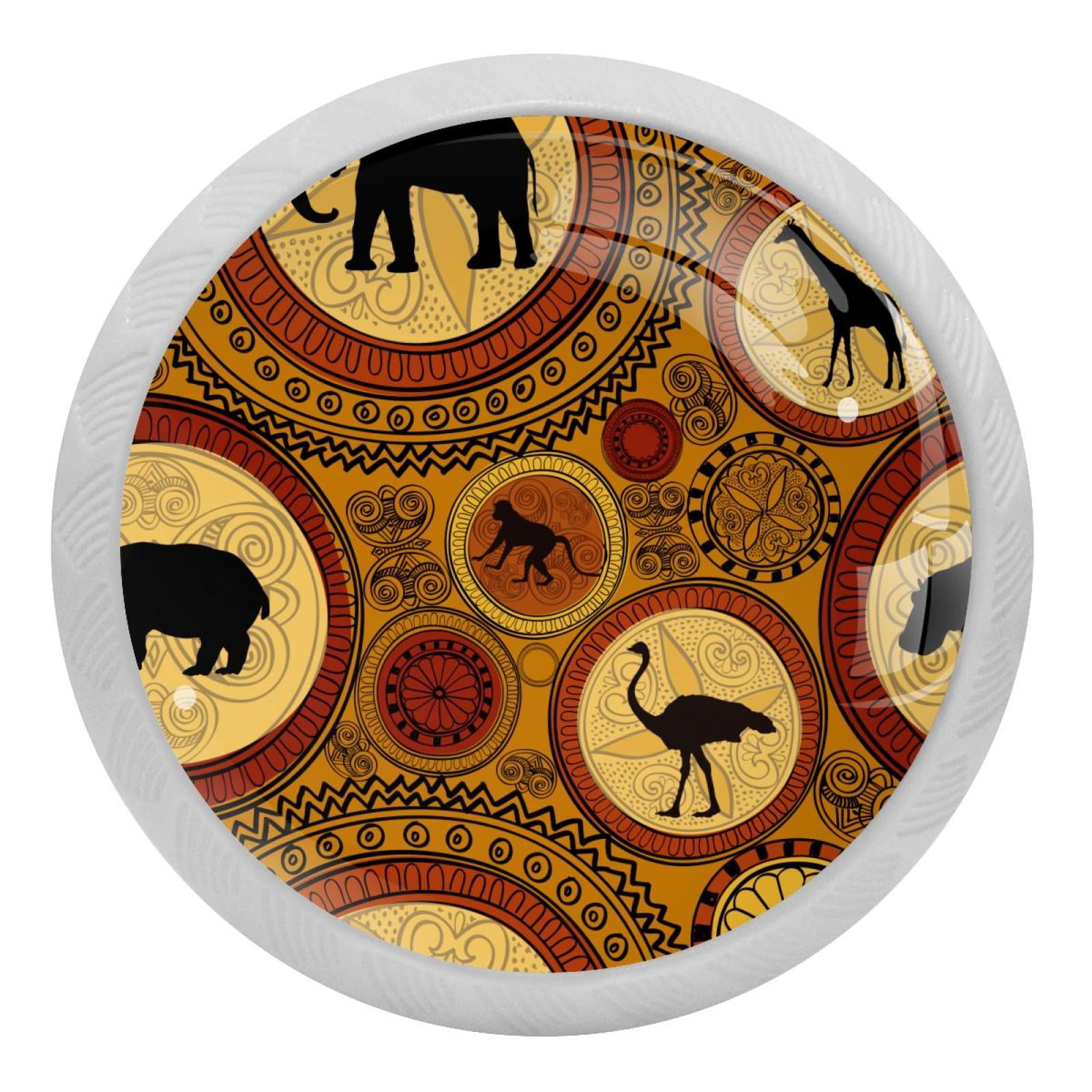4PCS Round African Ethnic Animals Cabinet Fluorescence Knob Glowing in ...