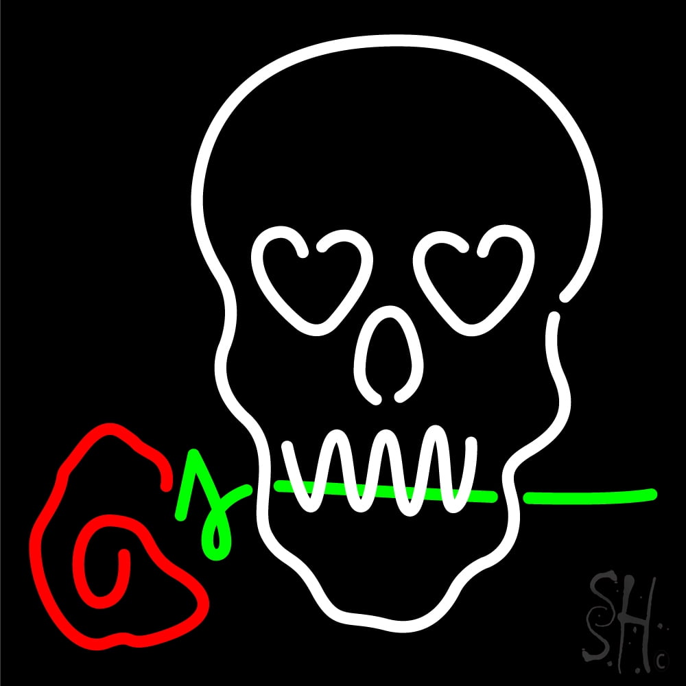 Skull With Rose LED Neon Sign 24 x 24 - inches, Black Square Cut ...
