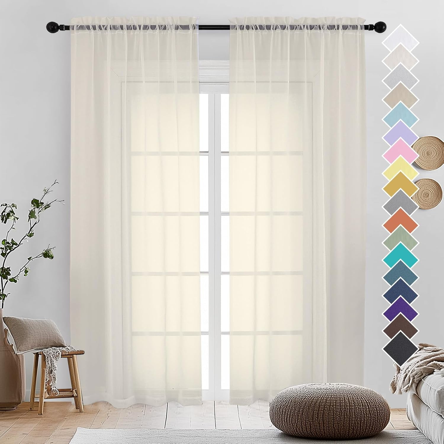 Click here for Siabc-Cream Sheer Curtains 84 Inches Long 2 Panels... prices