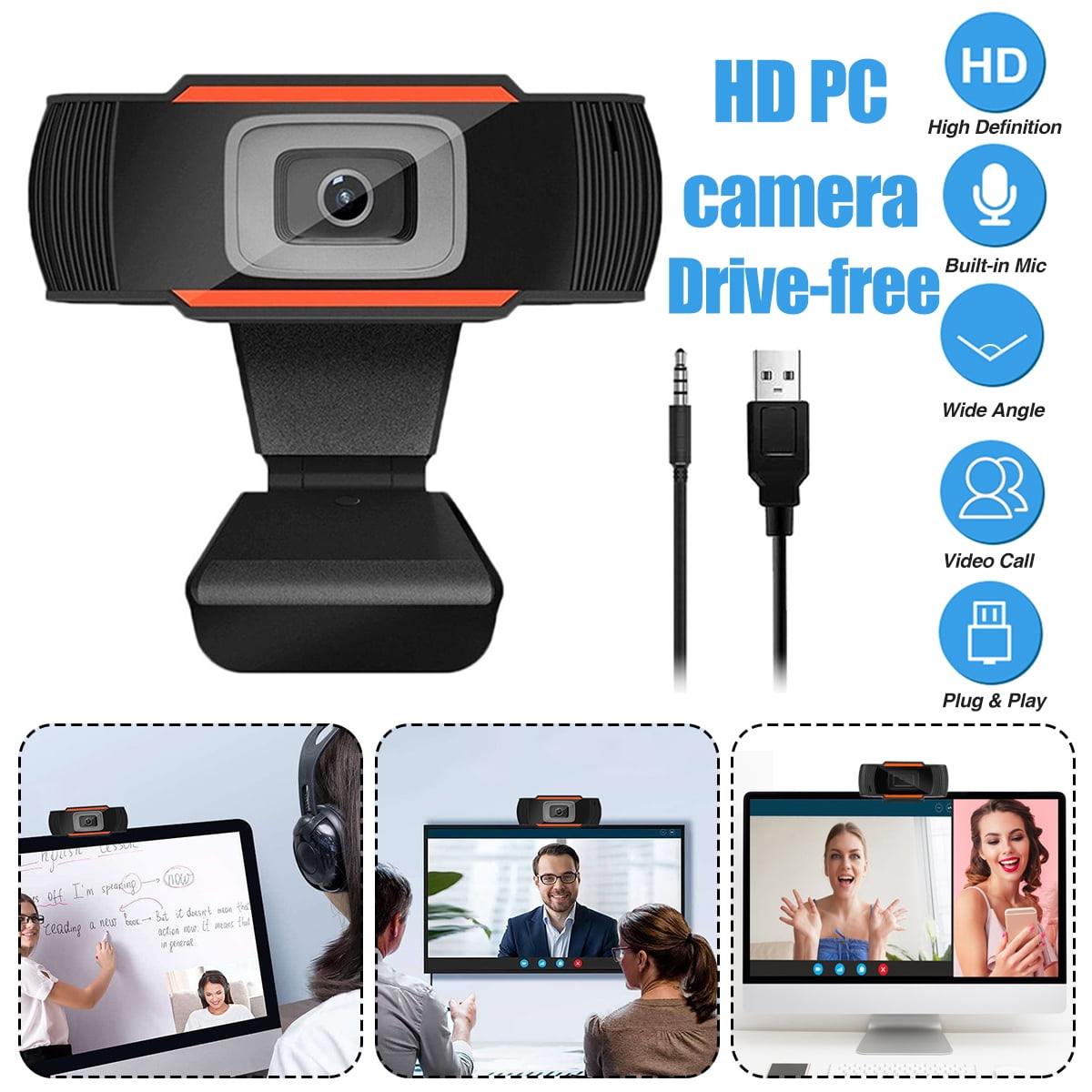 1080P HD Webcam With Mic, USB Auto Focusing Web Cam Clip-on Computer PC ...