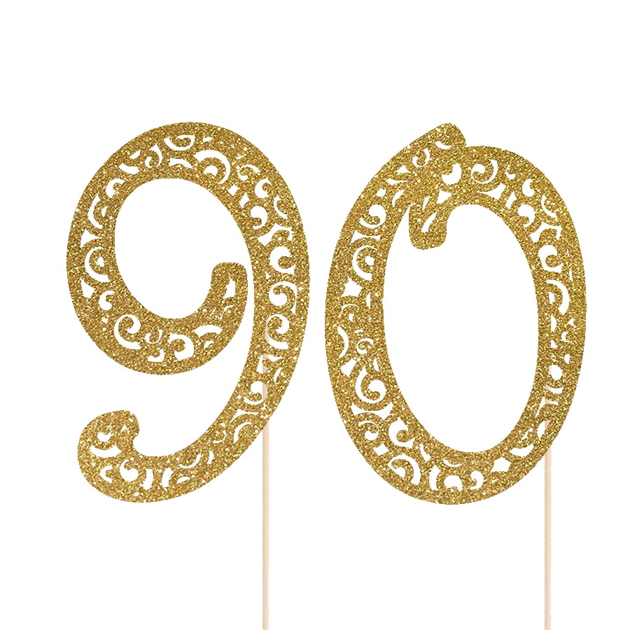90 Cake Topper 90th Birthday Theme Glitter Gold - Walmart.com - Walmart.com