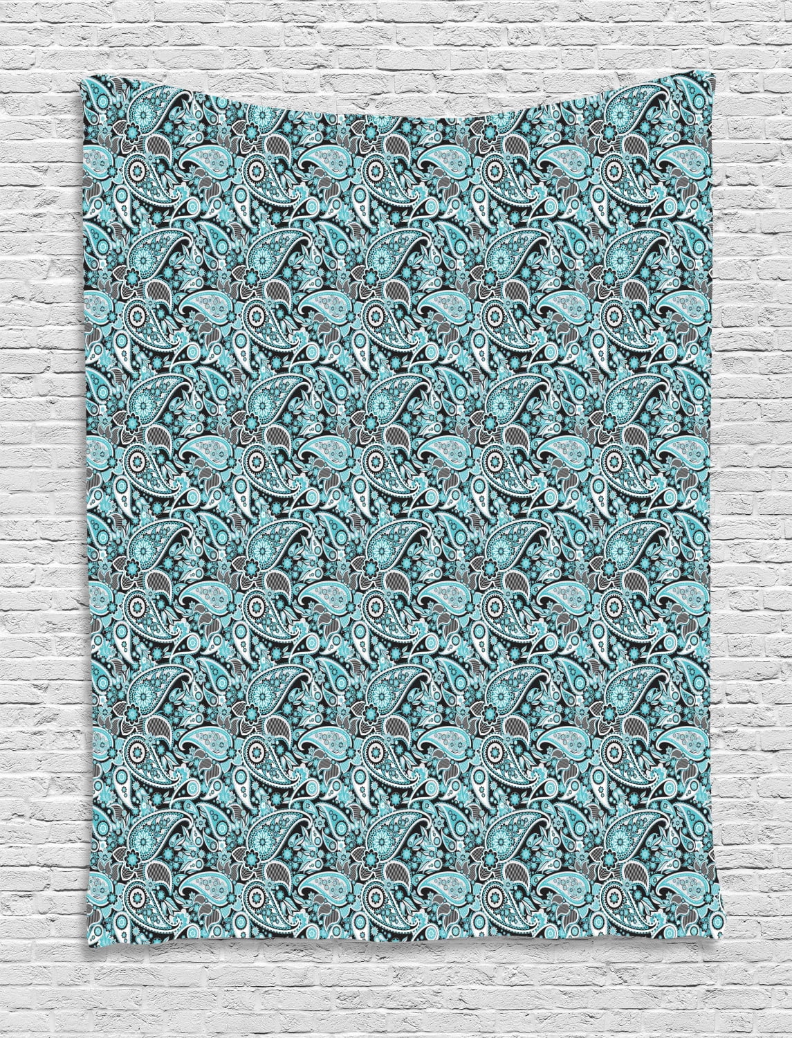 Blue Paisley Tapestry, Flower Elements with Traditional Buta Ornaments ...