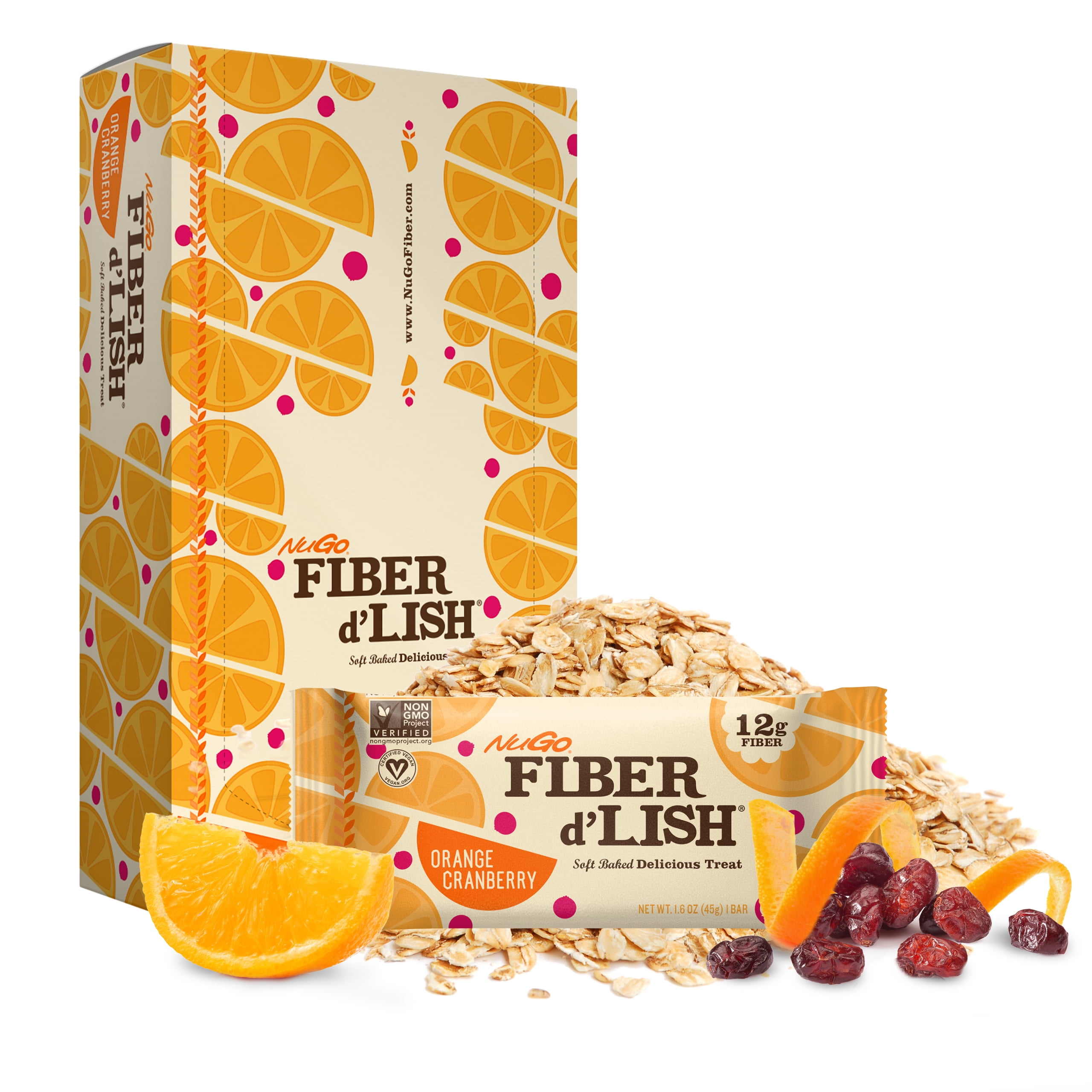 NuGo Fiber d'Lish Orange Cranberry, 12g High Fiber, Vegan, 150 Calories ...