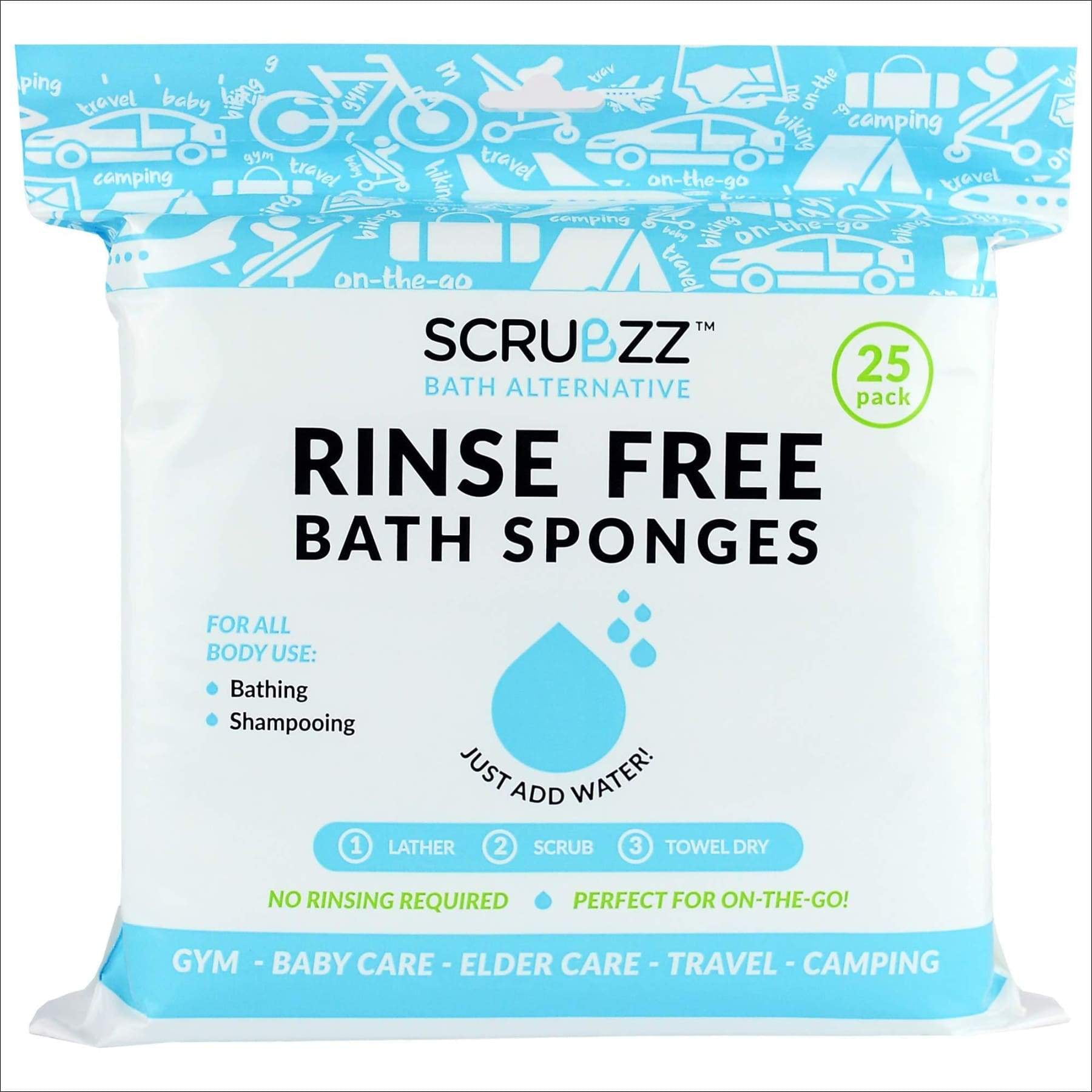 Scrubzz Rinse Free Bath Sponge, No Rinse Bath Wipes - 25 Count - 1 Pack ...