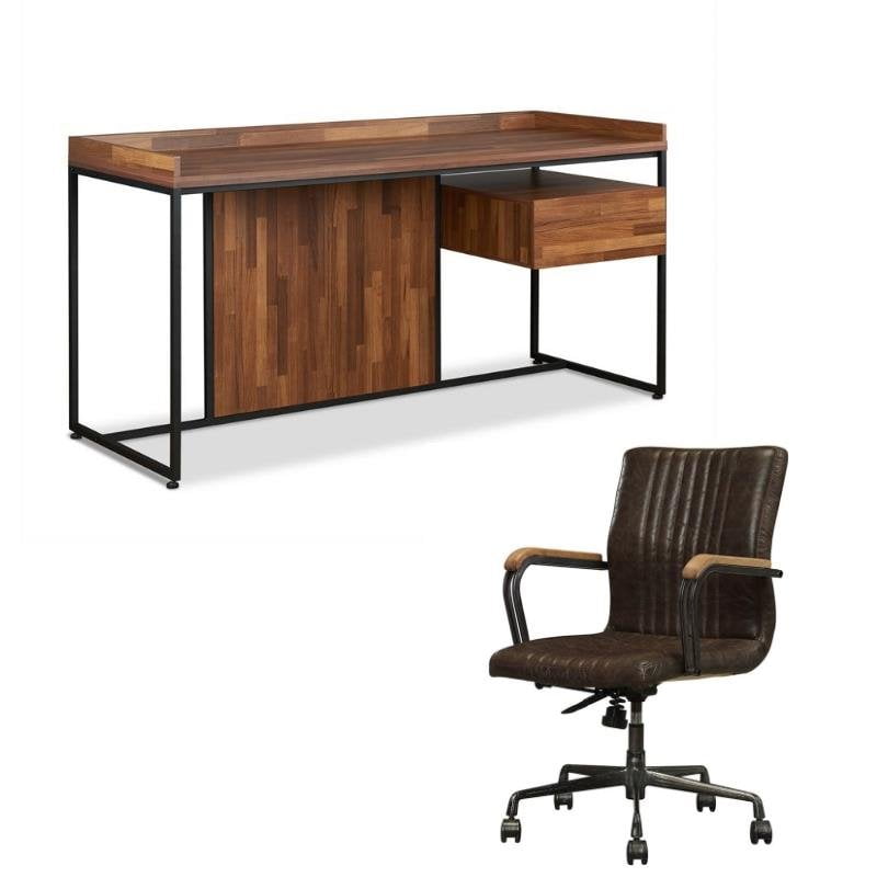 Sara 2 Piece Home Office Desk and Leather Rustic Swivel Office Chair ...