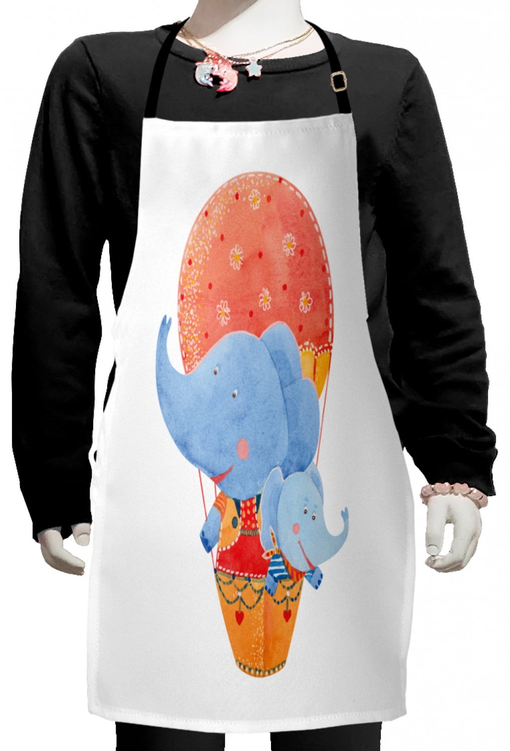 Colorful Kids Apron, Mother and Baby Elephants Flying with a Hot Air ...
