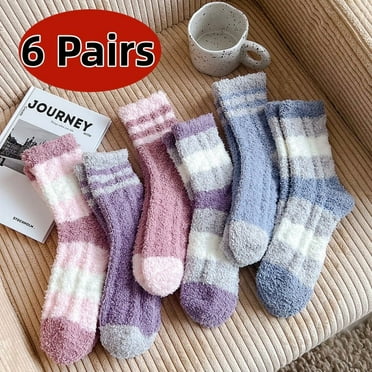 5 Pack Women Fuzzy Socks Thick Soft Warm Winter Wool Fluffy Cozy Socks ...