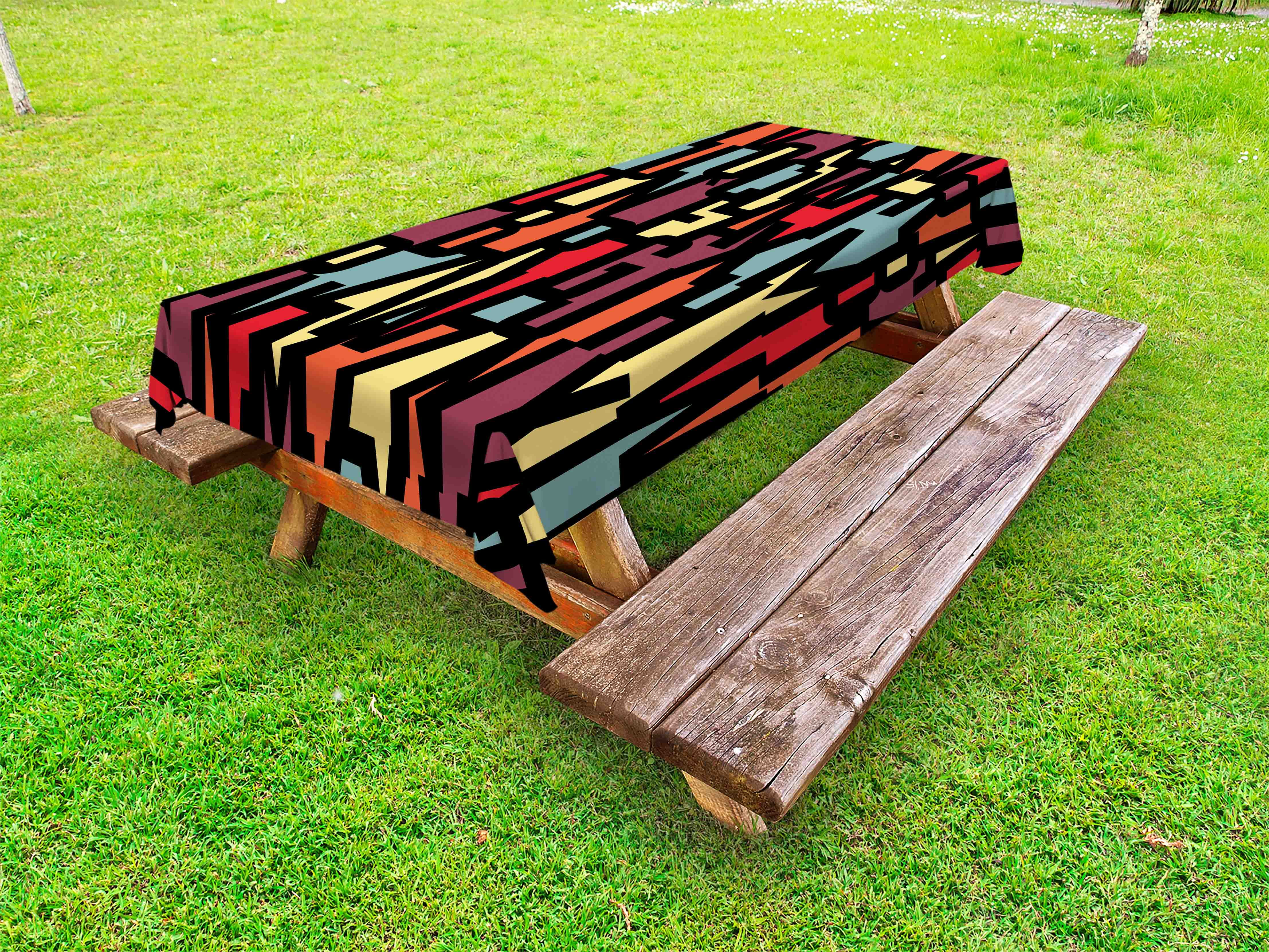 Abstract Outdoor Tablecloth, Trippy Style Modern Mixed Fractal Funky ...